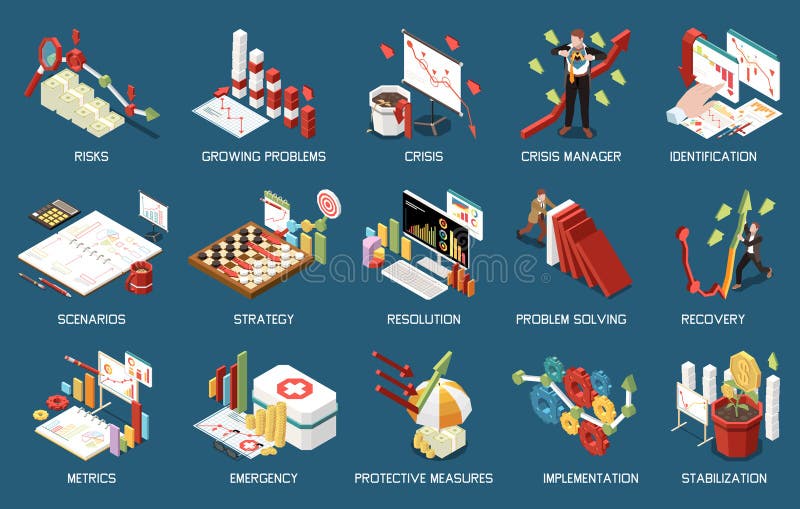 Crisis Management Isometric Set Stock Vector - Illustration of ...