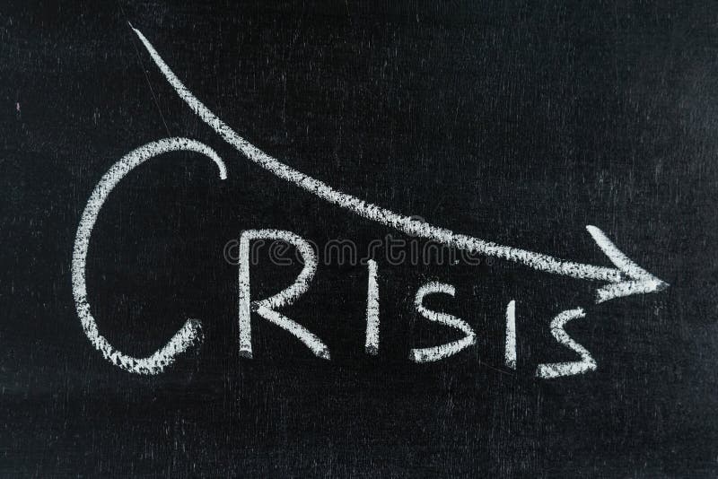 CRISIS Word on Chalk Board and Down Arrow Stock Photo - Image of ...