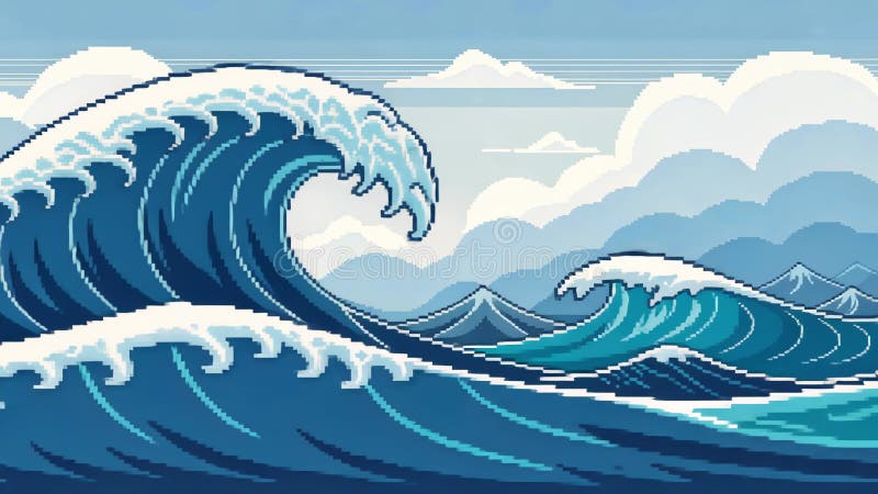 Crisp 8Bit Ocean a Pixelated Ocean Waves Back and Forth in Different ...