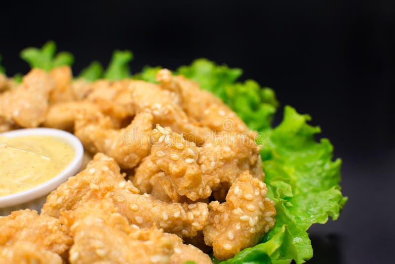 Crisp chicken slices close stock image. Image of calories - 243761749