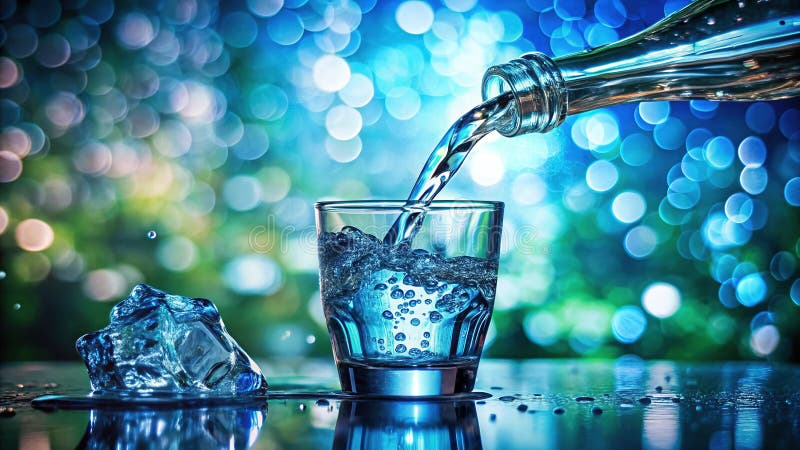 A Crisp Cooling CloseUp Pure Drinking Water Pouring into a Clear Glass ...