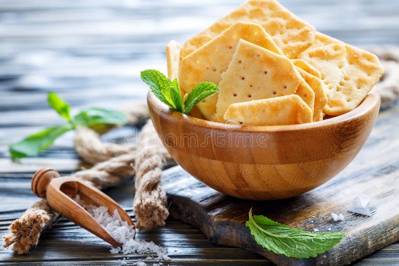 Crisp Crackers and a Scoop of Sea Salt. Stock Image - Image of crispy ...