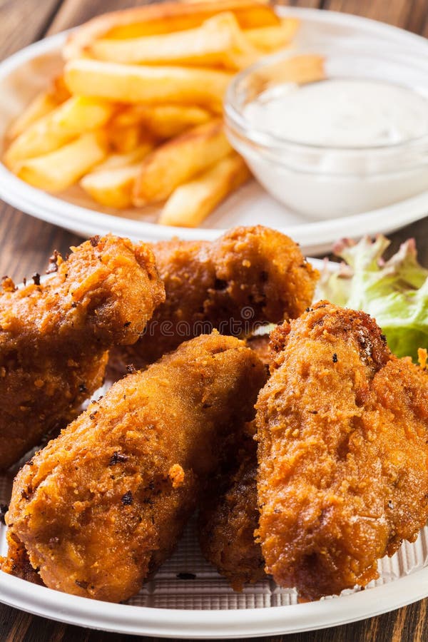 Crisp Crunchy Chicken Wings with Chips Stock Image - Image of delicious ...