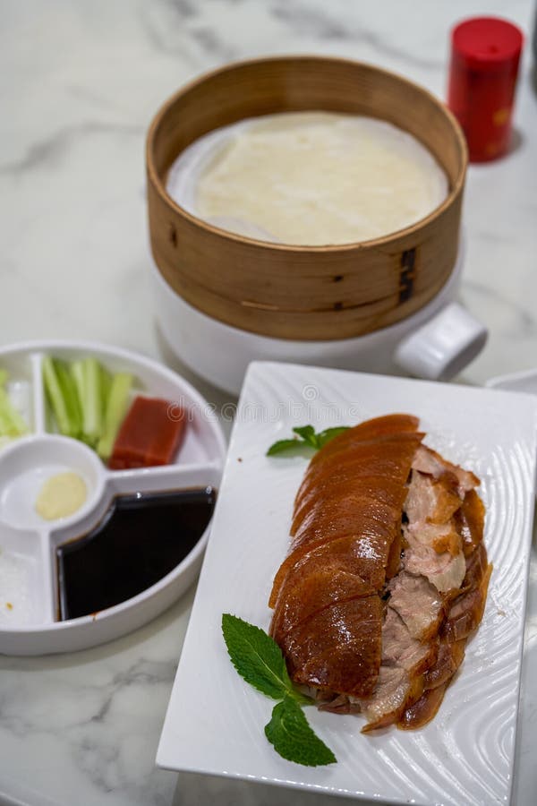 A Crisp, Dry and Fragrant Peking Duck, Sliced Skin Duck Stock Image ...