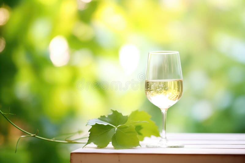 Crisp Glass of White Wine with Dew, Green Leaves Backdrop Stock Image ...
