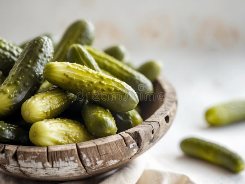 Crisp Green Pickles Rustic Wooden Bowl Stock Photos - Free & Royalty ...