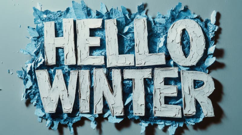 Crisp Hello Winter Message on Frosty Blue Background Stock Photo ...