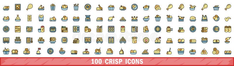 100 Crisp Icons Set, Color Line Style Stock Vector - Illustration of ...