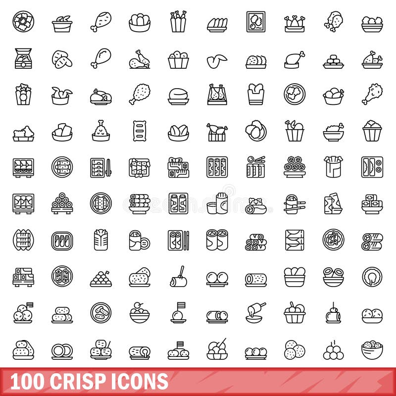 100 Crisp Icons Set, Outline Style Stock Vector - Illustration of crisp ...