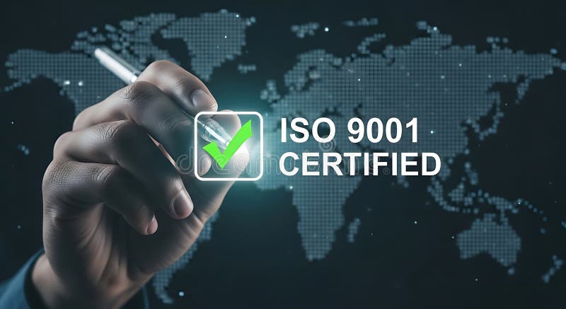 Crisp Image of a Hand Marking ISO 9001 Certification on a Digital World ...