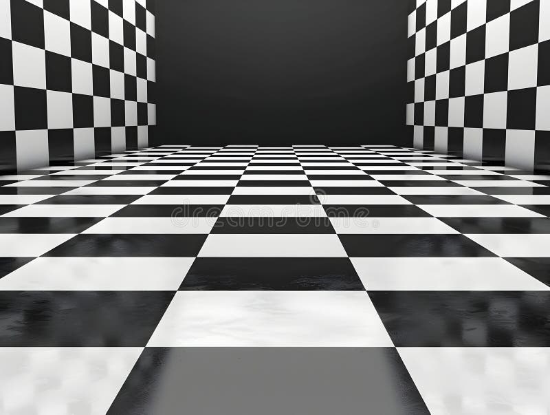 Crisp Monochrome Checkerboard Background with Vanishing Perspective ...