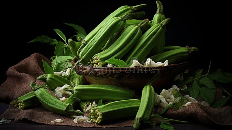 Crisp Okra Arrangement Composition Stock Illustration - Illustration of ...