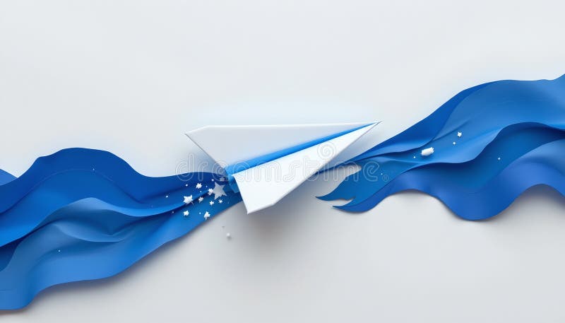 Crisp Paper Airplane in a Minimalist Style, Using White and Cobalt Hues ...