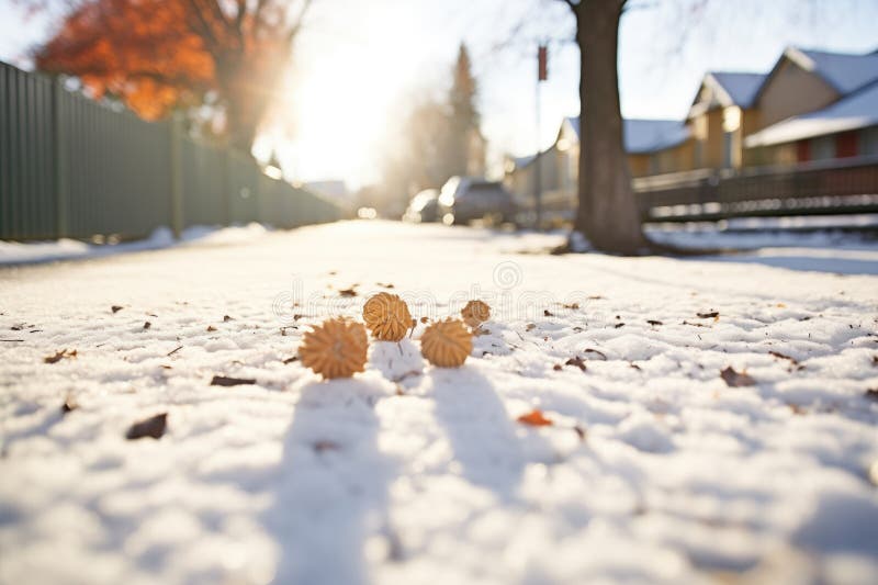 Crisp Sunlight Glinting Off Snowballs on Ground Stock Image - Image of ...