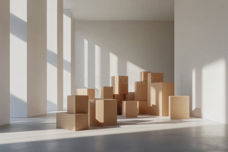 A Crisp Visual Representation of Moving Cardboard Boxes Stacked Against ...