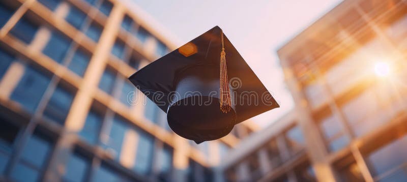 Crisp White Graduation Cap Soaring Elegantly Above Sunlit University ...