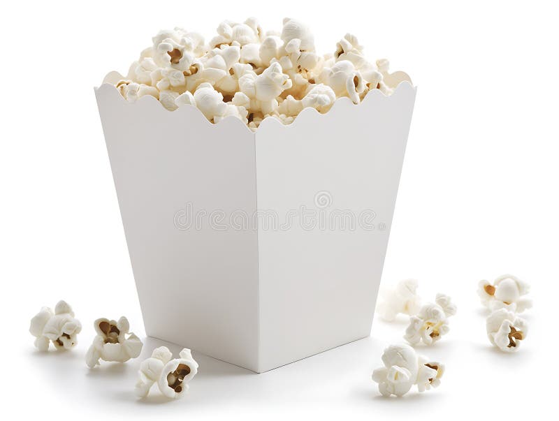 Crisp White Popcorn Box Overflowing with Fresh Buttered Popcorn Stock ...