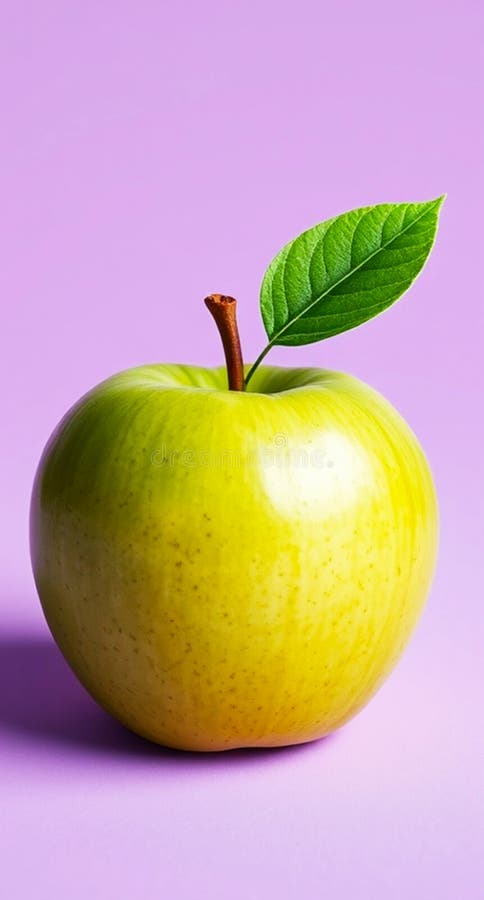 A Crisp Yellow Apple. the Apple is Placed Against a Bright Purple ...