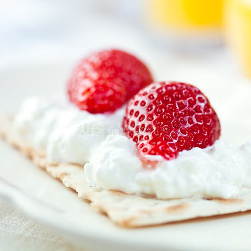 Crispbread with Quark and Strawberries Stock Image - Image of soft ...