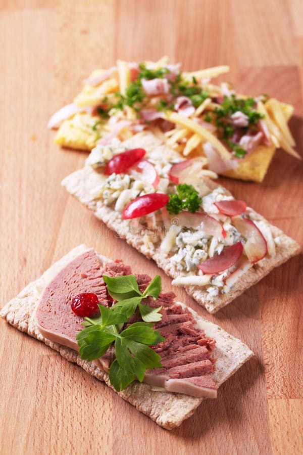 Crispbread with Various Savory Toppings Stock Photo - Image of spread ...