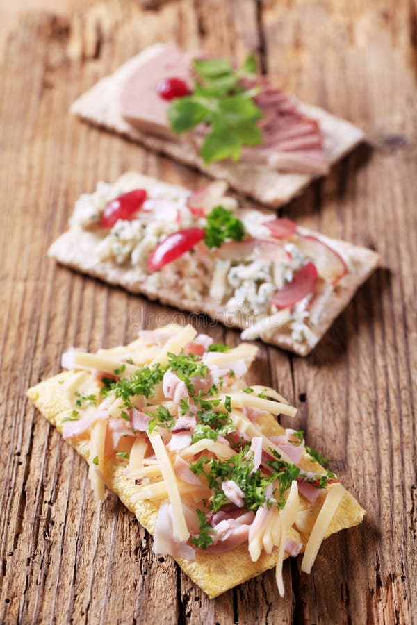 Crispbread with Various Toppings Stock Photo - Image of parsley ...