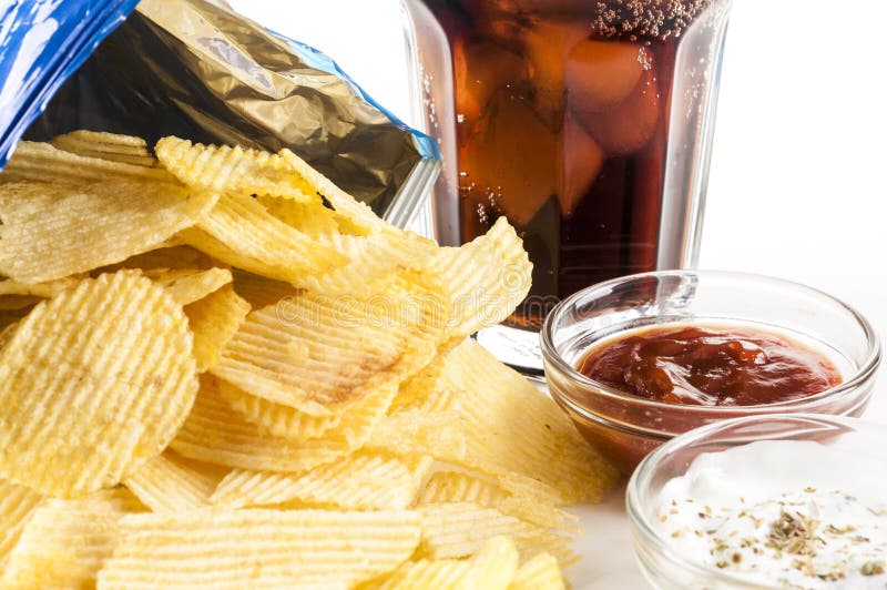 Crisps and coke stock photo. Image of food, golden, delicious - 32338652