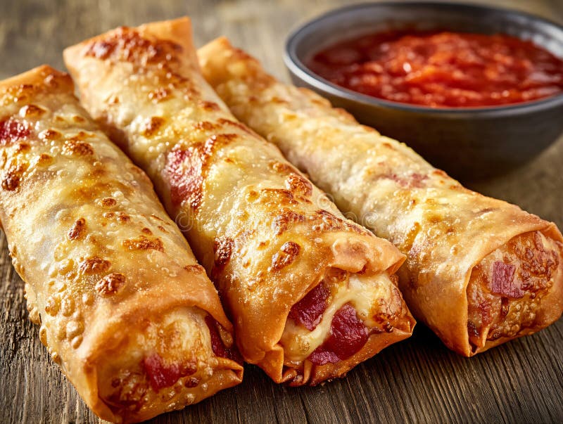Crispy Air-Fried Pizza Spring Rolls with Bacon & Cheese Stock ...