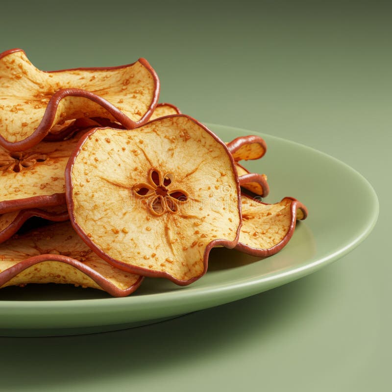 Crispy Apple Chips on Green Plate Stock Illustration - Illustration of ...