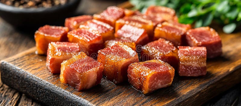 Crispy Bacon Cubes Appetizer Food Photography High Quality Image Stock ...