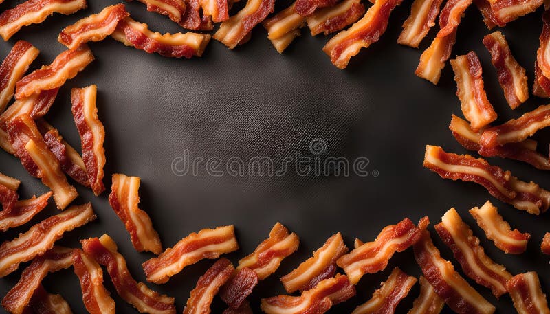 Crispy Bacon Frame on Black Background Stock Illustration ...