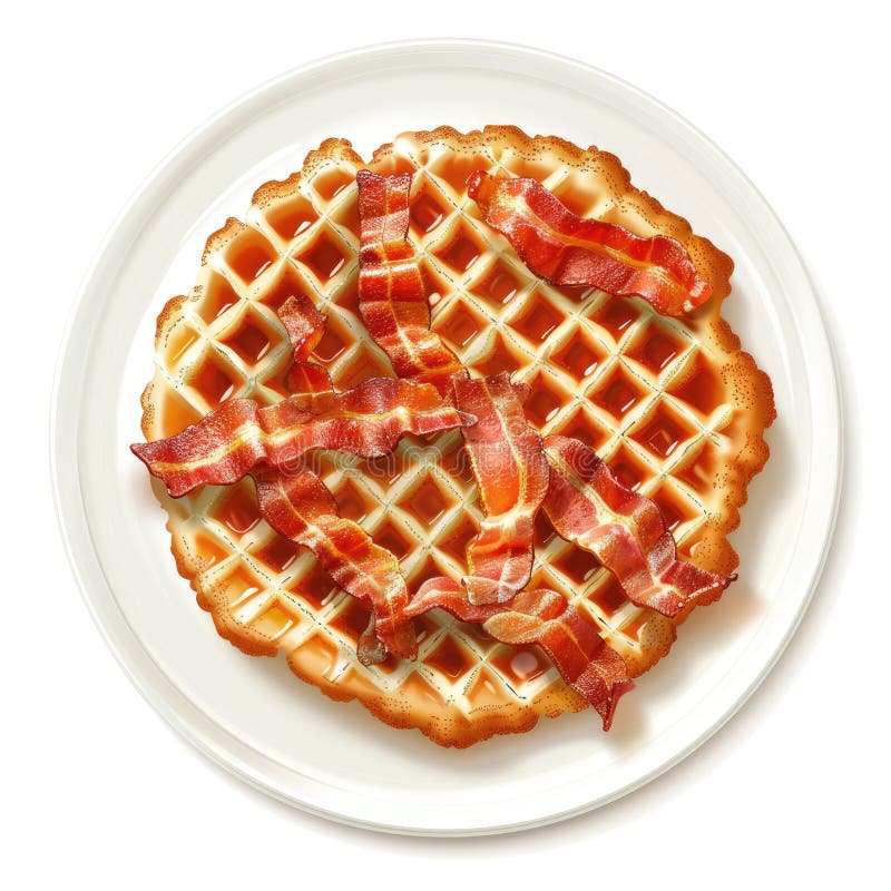 Crispy Bacon and Golden Waffles on a Plate. Top View Stock Illustration ...