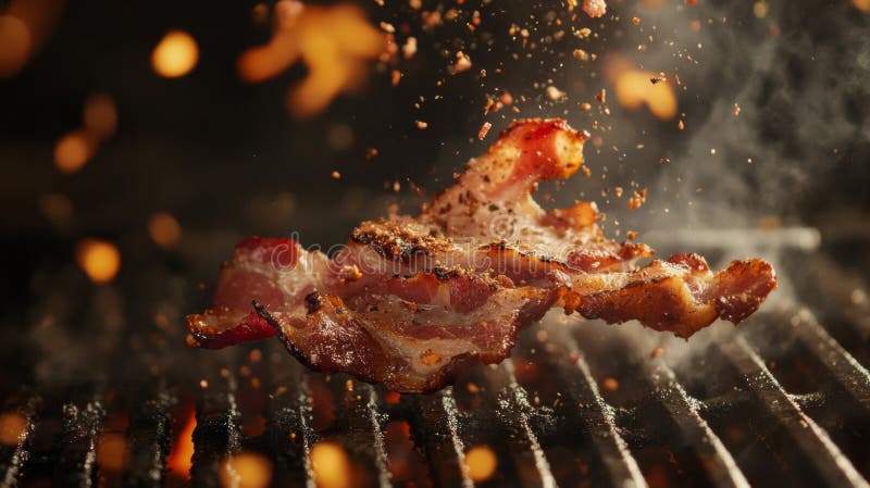 Crispy Bacon Grilling on a Hot Grill Stock Illustration - Illustration ...