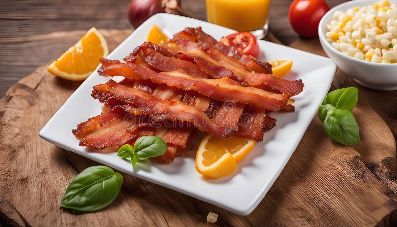 Crispy Bacon with Orange Slices Stock Image - Image of savory, healthy ...