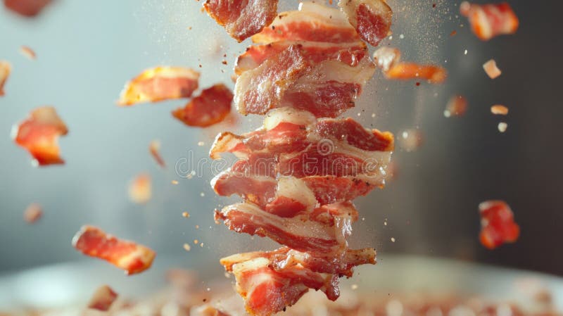 Crispy Bacon Pieces Falling in Dark Background Stock Illustration ...