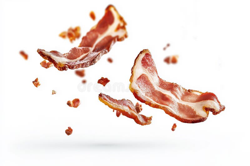 Crispy Bacon Rashers Falling through the Air Stock Illustration ...