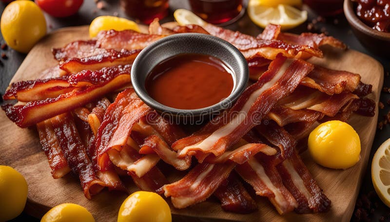 Crispy Bacon with Sauce and Lemon Stock Illustration - Illustration of ...