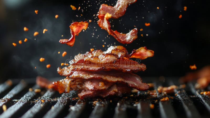 Crispy Bacon Sizzling on a Grill Stock Illustration - Illustration of ...