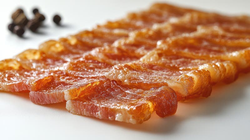 Crispy Bacon Slices Arranged Neatly on a White Surface Stock ...