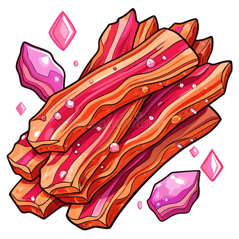 Crispy Bacon Slices with Pink Sugar Crystals Stock Vector ...