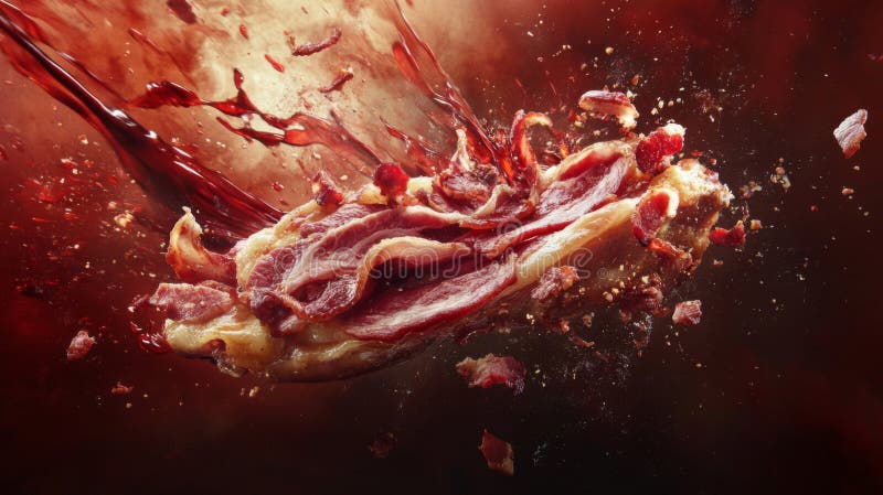 Crispy Bacon Splash: Red and Brown Food Burst Stock Illustration - Illustration of brown, foodie ...