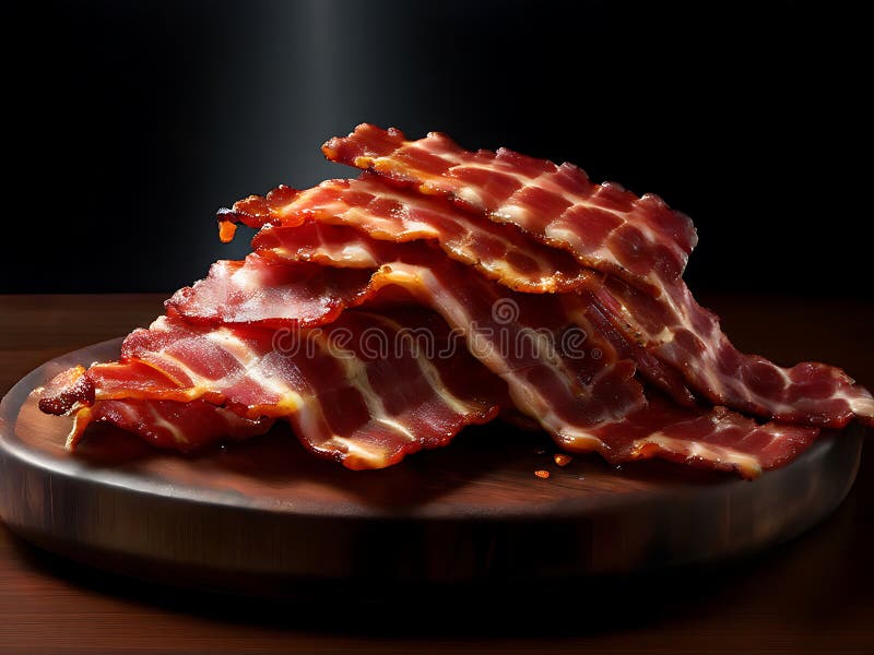 Crispy Bacon Stack on Wooden Board Stock Illustration - Illustration of ...