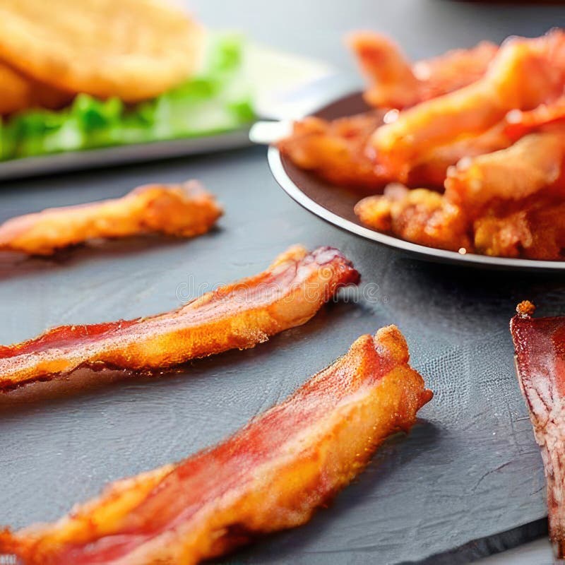 Crispy Bacon Strips on a Dark Elegant Table Surface. Delicious and ...