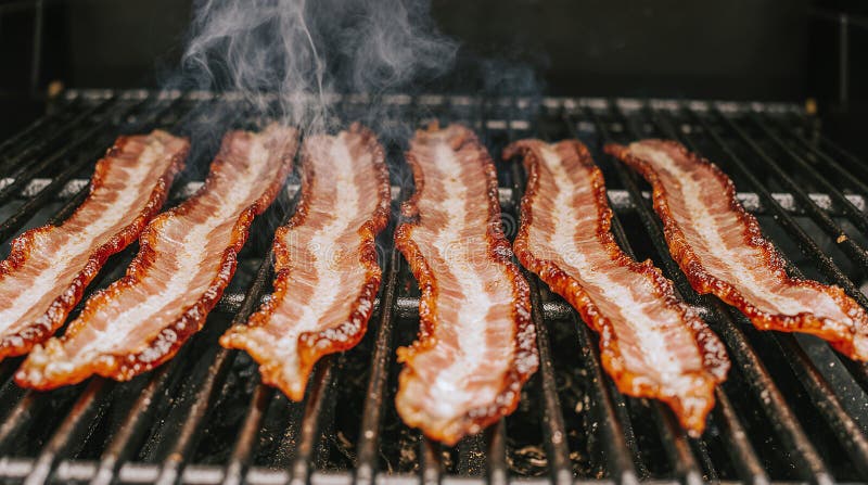 Crispy Bacon Strips on Grill Stock Illustration - Illustration of ...