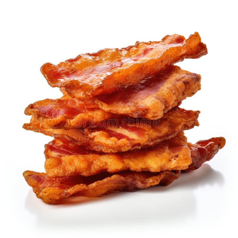 Crispy Bacon Strips Isolated on White, Ai Generated Stock Illustration ...