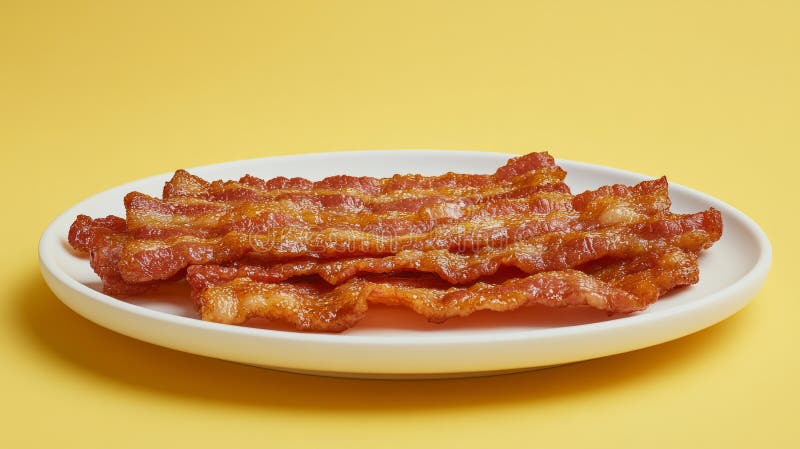 Crispy Bacon Strips Plate Against Yellow Background Stock Photos - Free ...