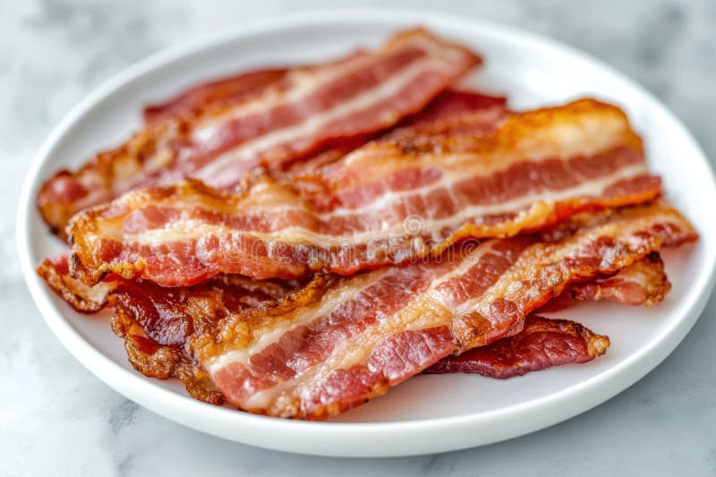 Crispy Bacon Strips Served on a White Plate for a Delicious Breakfast ...