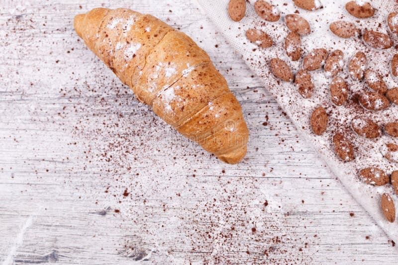 Crispy Balls and a Croissant on the Table Cloth Stock Image - Image of ...