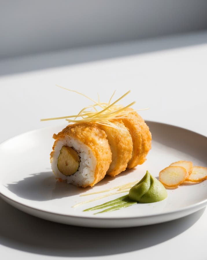 Crispy Battered Shrimp Tempura Roll with Ginger and Wasabi. Stock Image ...