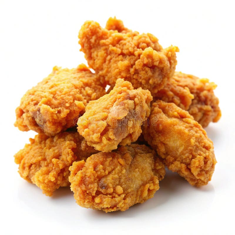 Crispy Bite-sized Chicken Pieces on White Background Stock Illustration ...