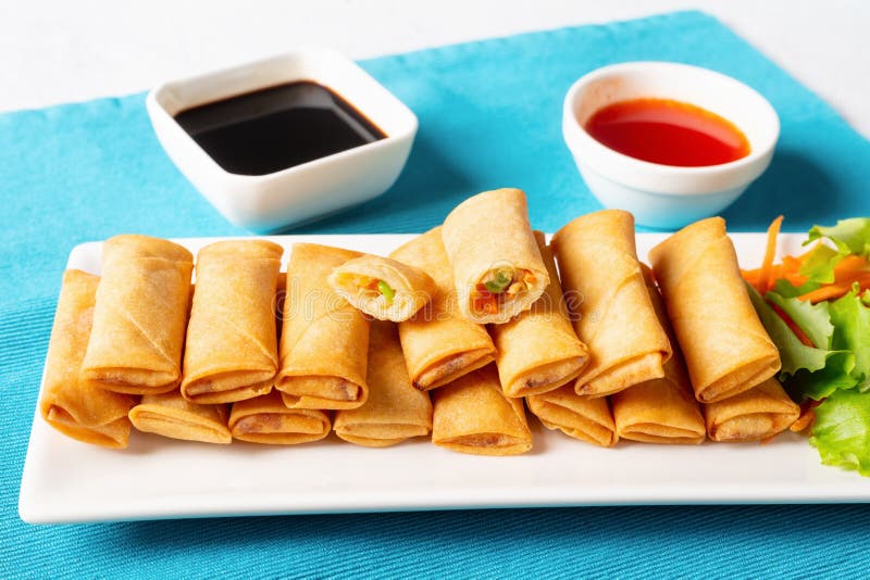 Crispy Bite Sized Chinese Spring Rolls, Close-up Stock Photo - Image of ...